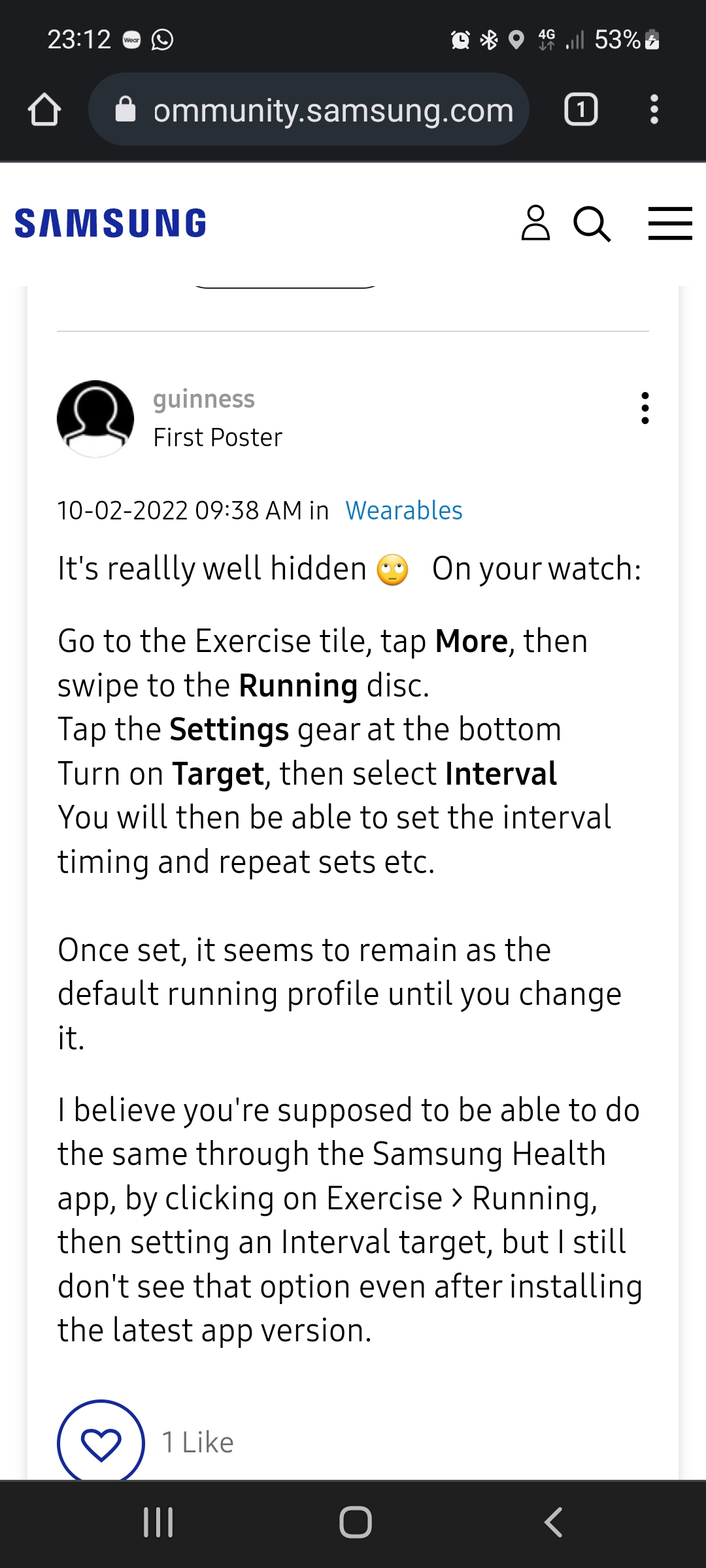 Watch 4 update: Training intervals - Samsung Community