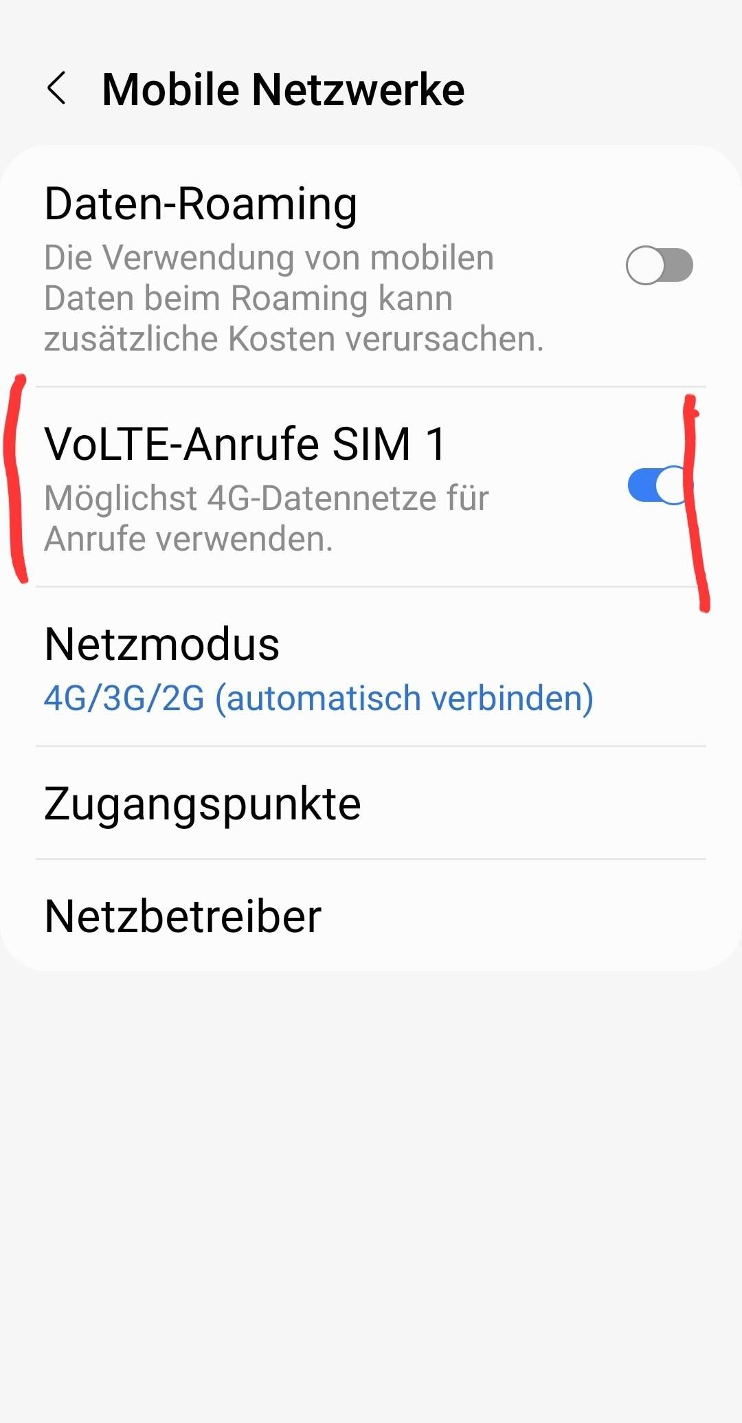Problem S20 FE VoLTE - Schalter gibt es nicht - Samsung Community