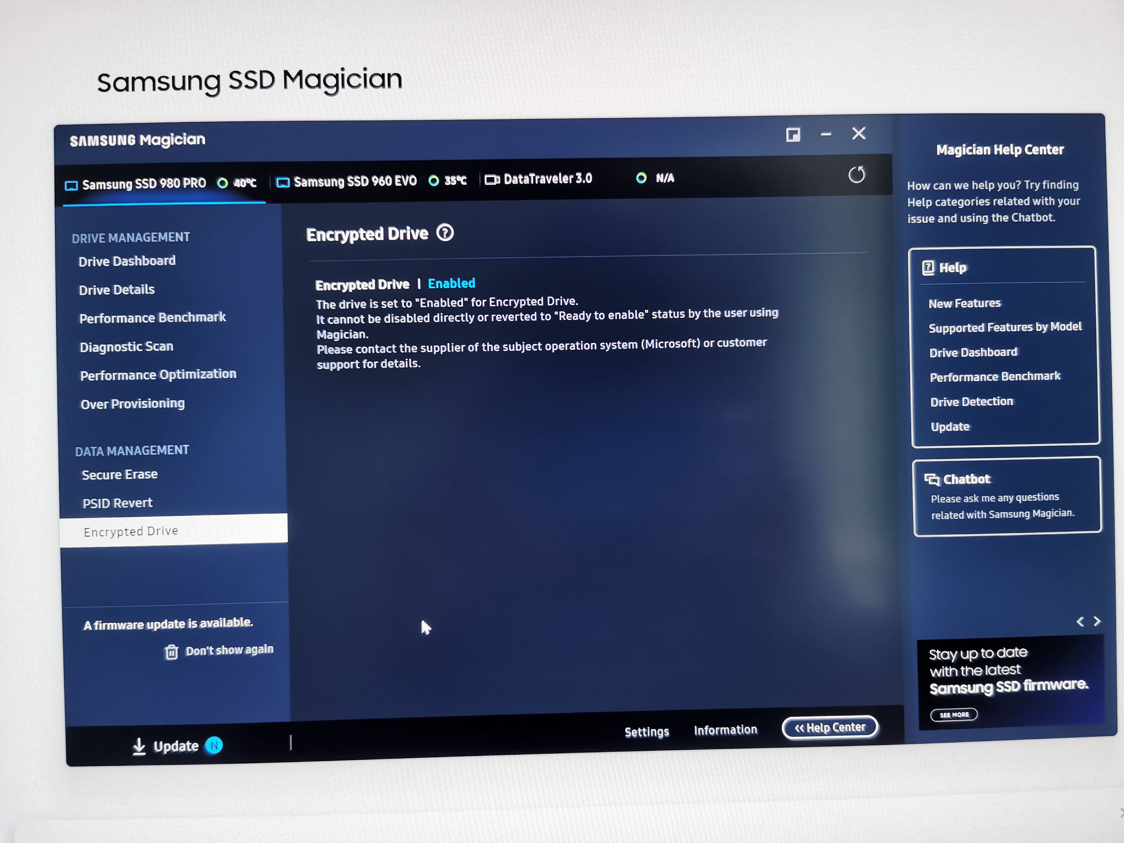 Samsung SSD 970 EVO Plus drive encryption won't change from Ready to ...