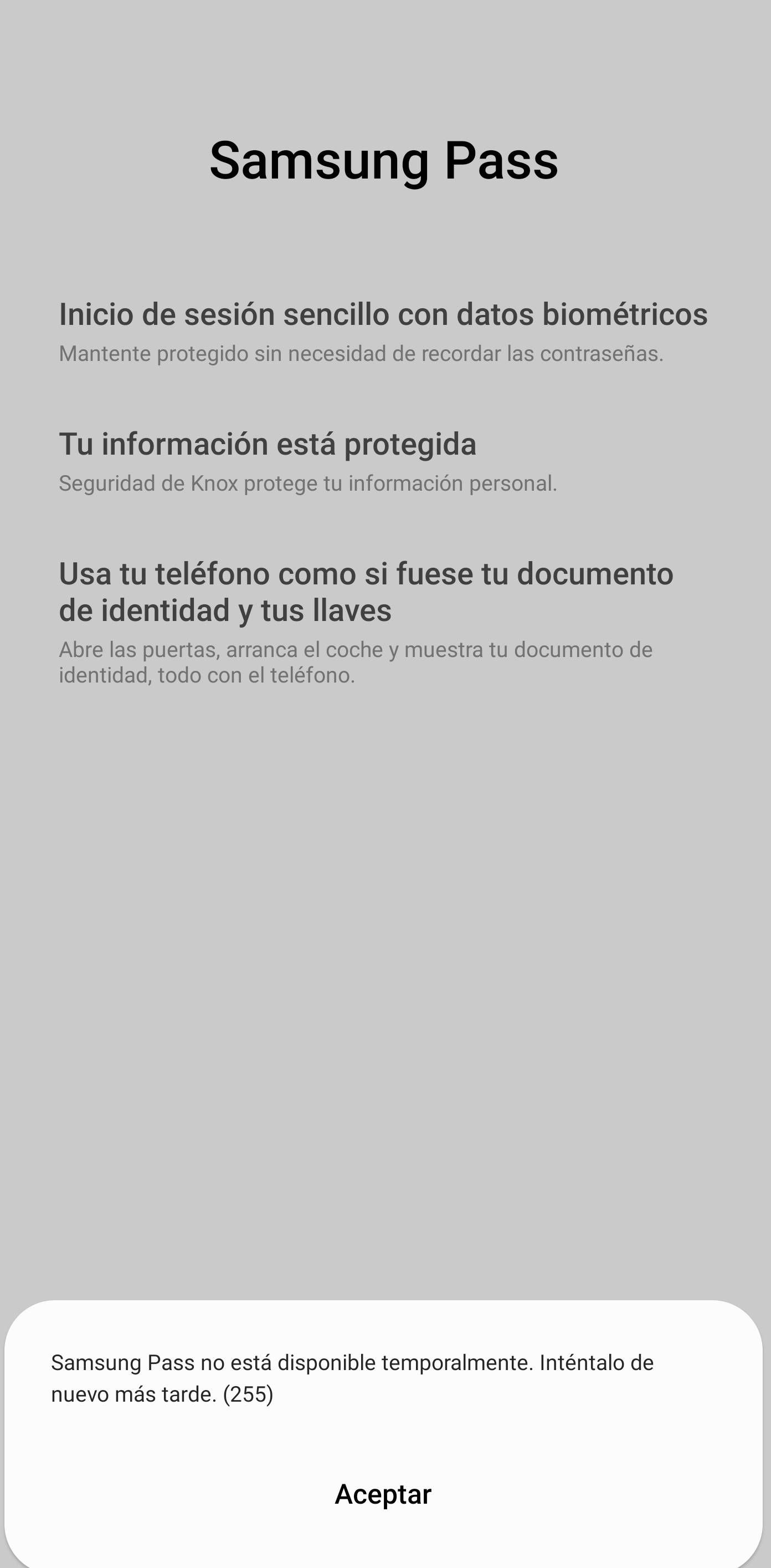 Solucionado: [Samsung Pass] "No disponible", "error "255" - Samsung ...