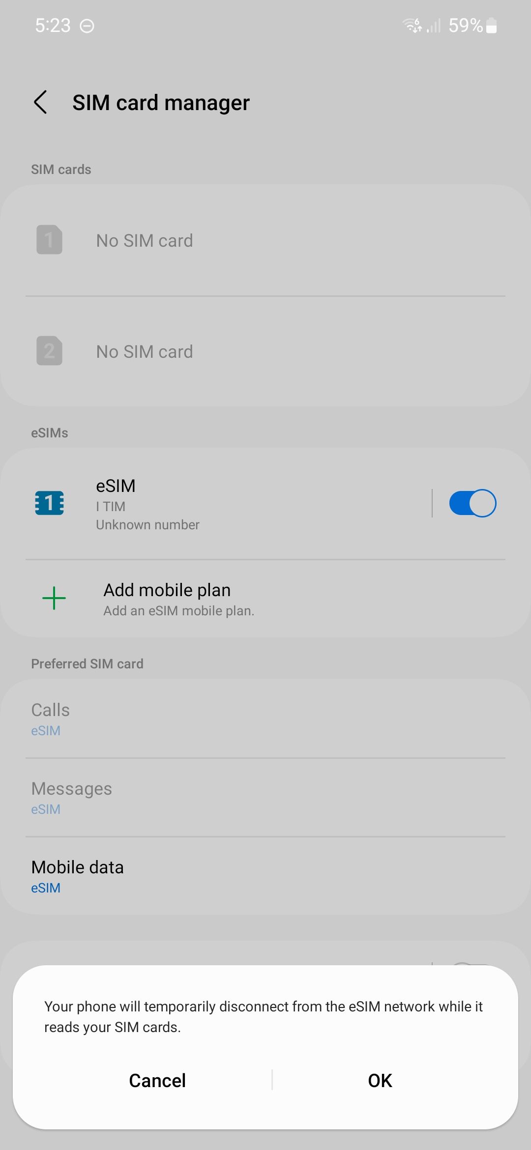 If using an eSIM, SIM card manager pops up every time phone is rebooted ...