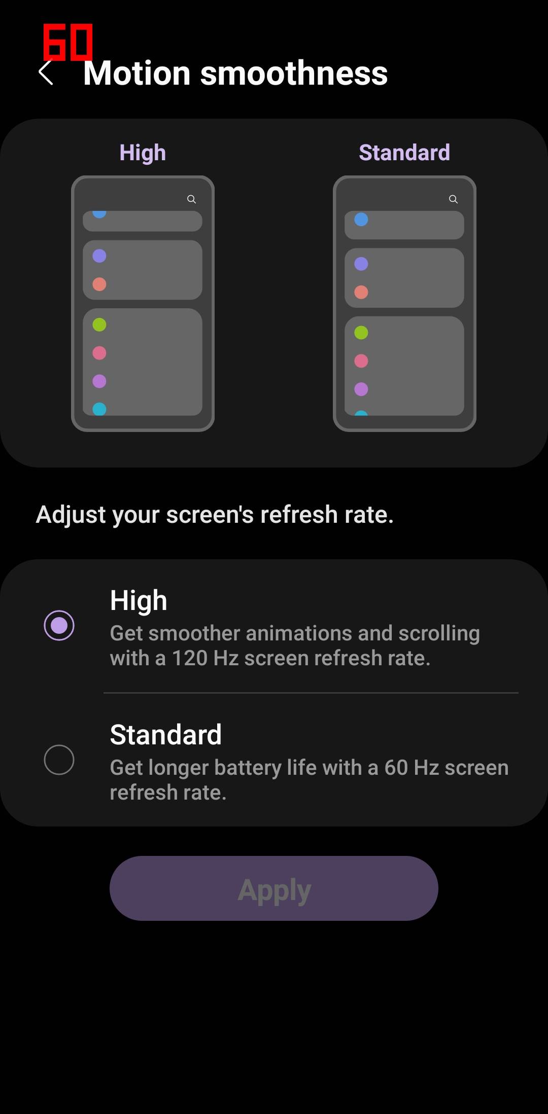 Phone stuck on 60Hz on High motion smoothness - Samsung Community