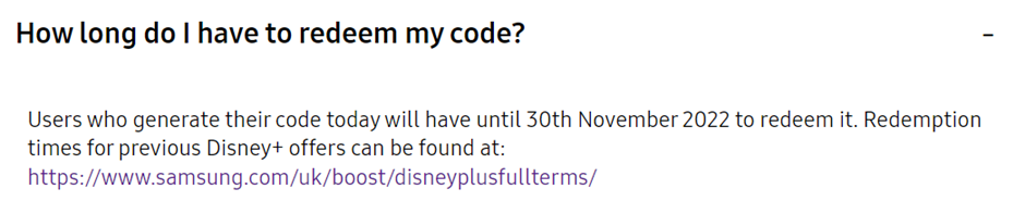 Disney+ Code Redemption Date - Samsung Community