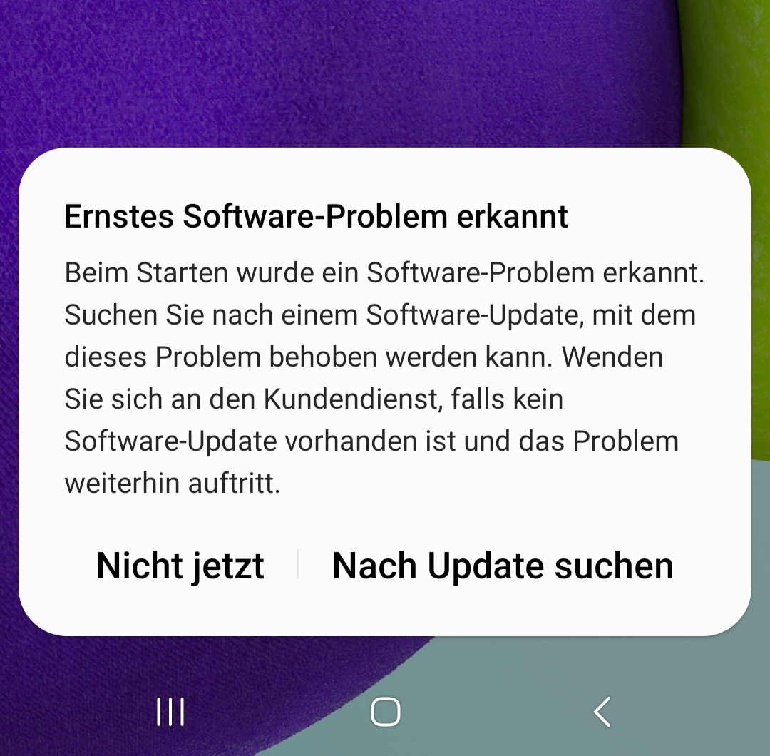 Galaxy A52 "Ernstes Software-Problem erkannt" nach update auf Android ...