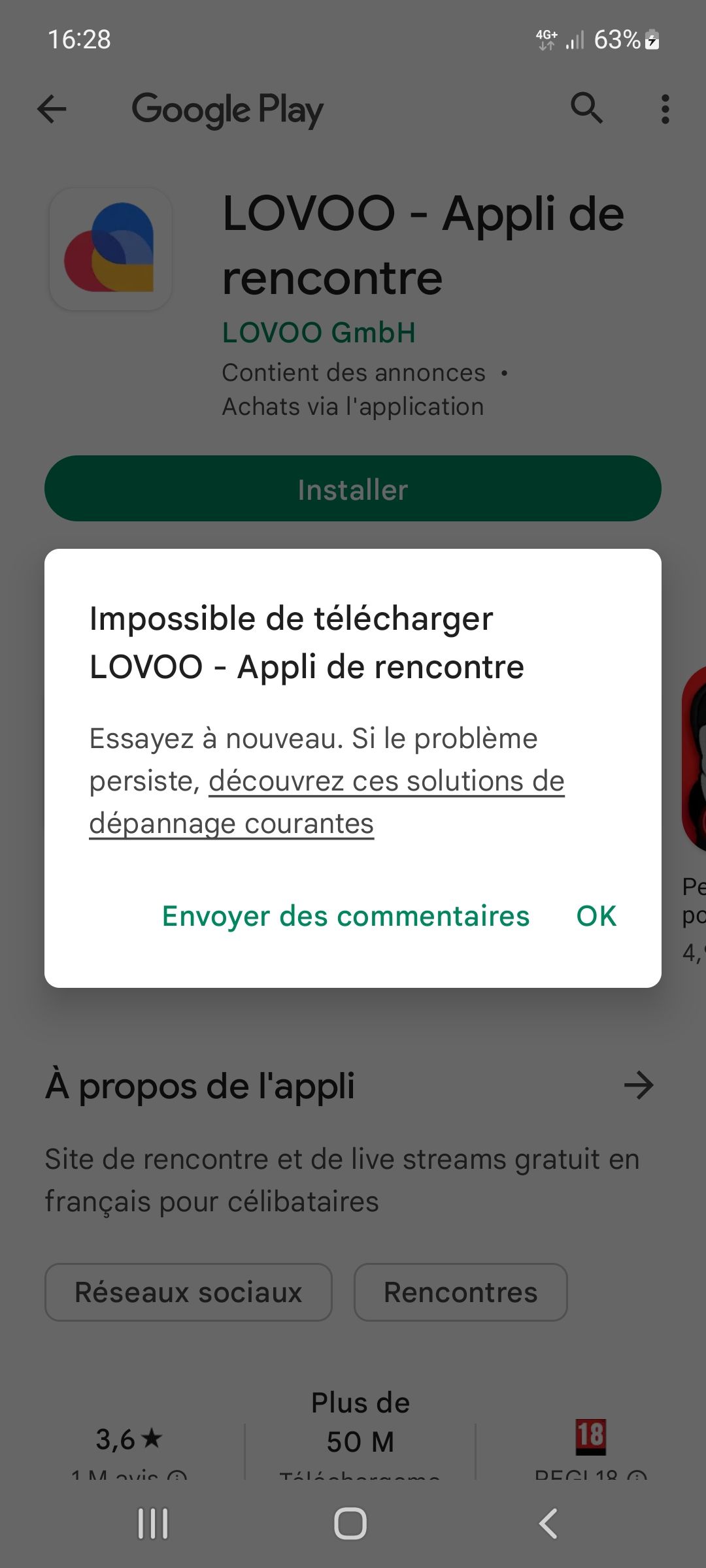 Bonjour, j'arrive pas à installer l'application lovoo et Badoo sur mon ...