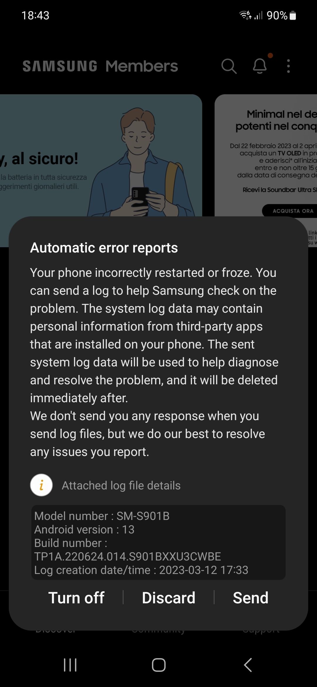 Continui riavvii dopo aggiornamento android 13 - Pagina 4 - Samsung Community