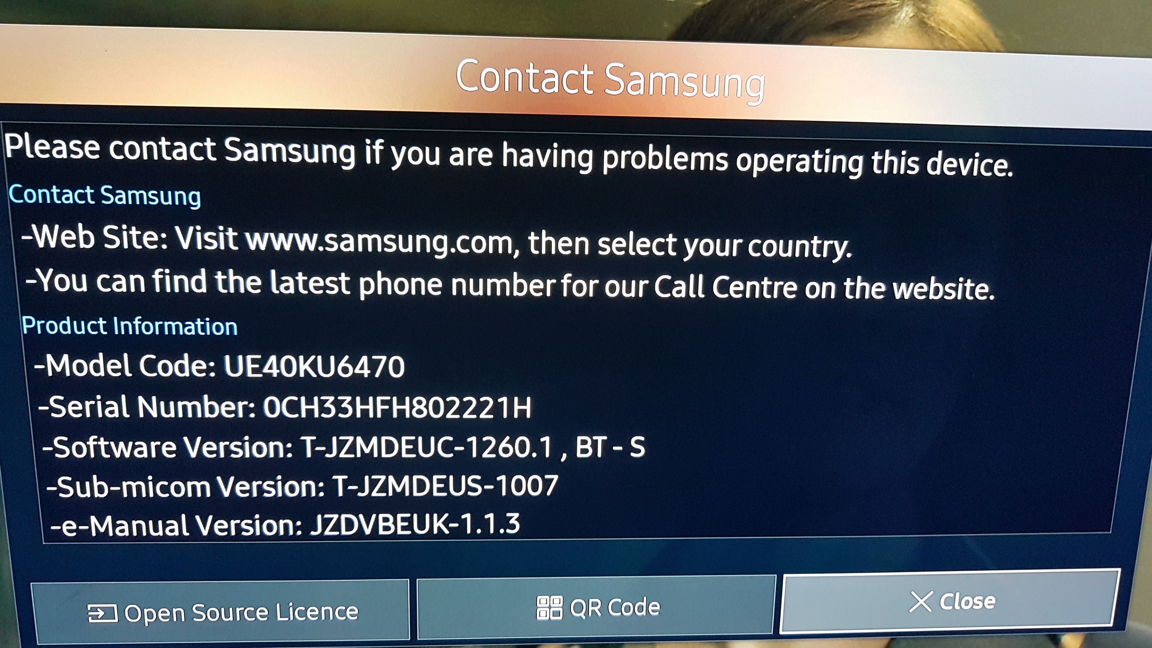 UE40KU6470 Warning message pop up - Samsung Community