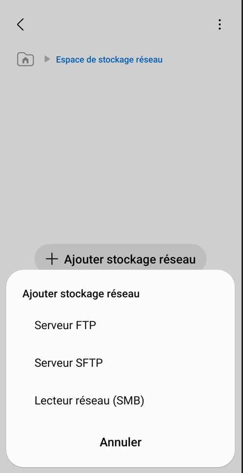 Application "Mes fichiers - ajouter stockage réseau" *Lecteur réseau ...