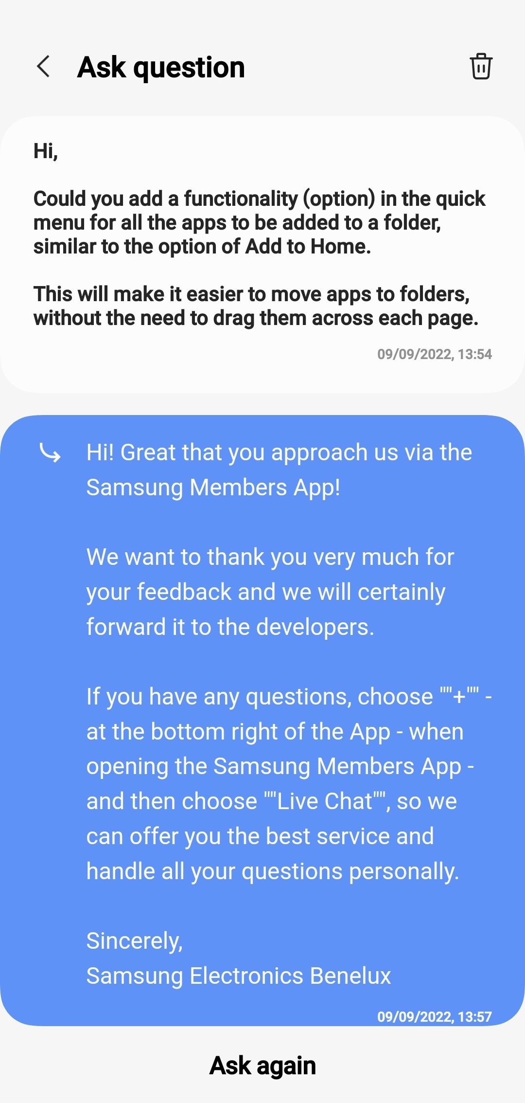 Putting app in app draw into folder... - Samsung Community