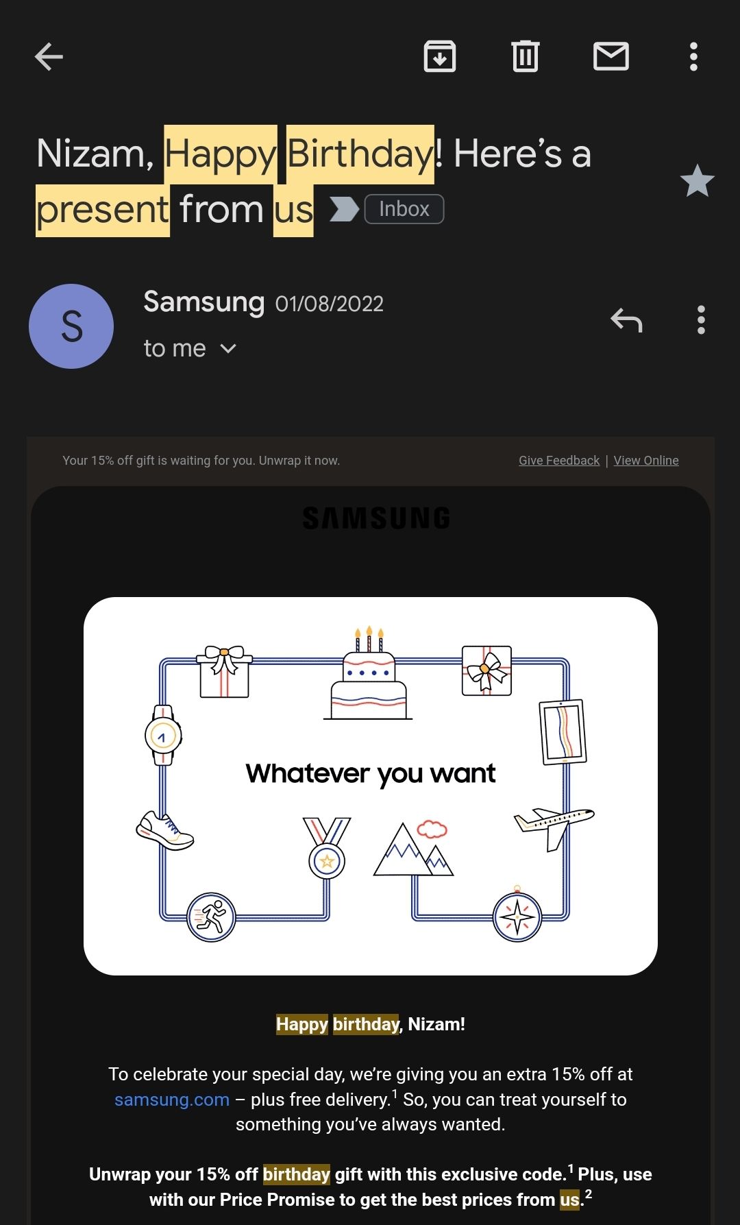 Didn't get my birthday code - Samsung Community