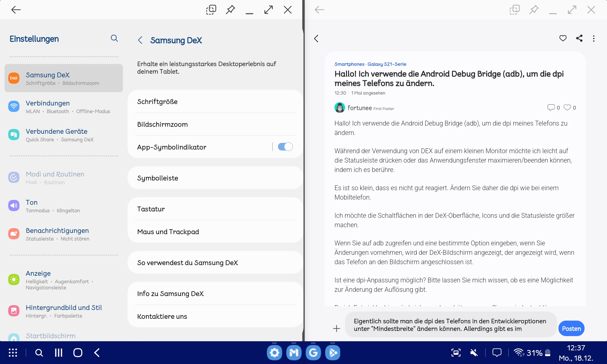 Hallo! Ich verwende die Android Debug Bridge (adb), um die dpi meines ...