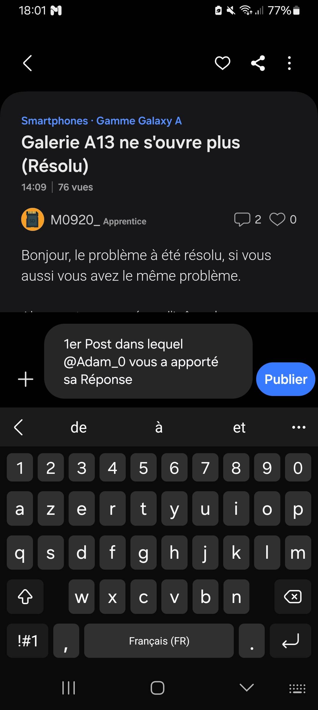 Résolu : Galerie A13 ne s'ouvre plus (Résolu) - Samsung Community