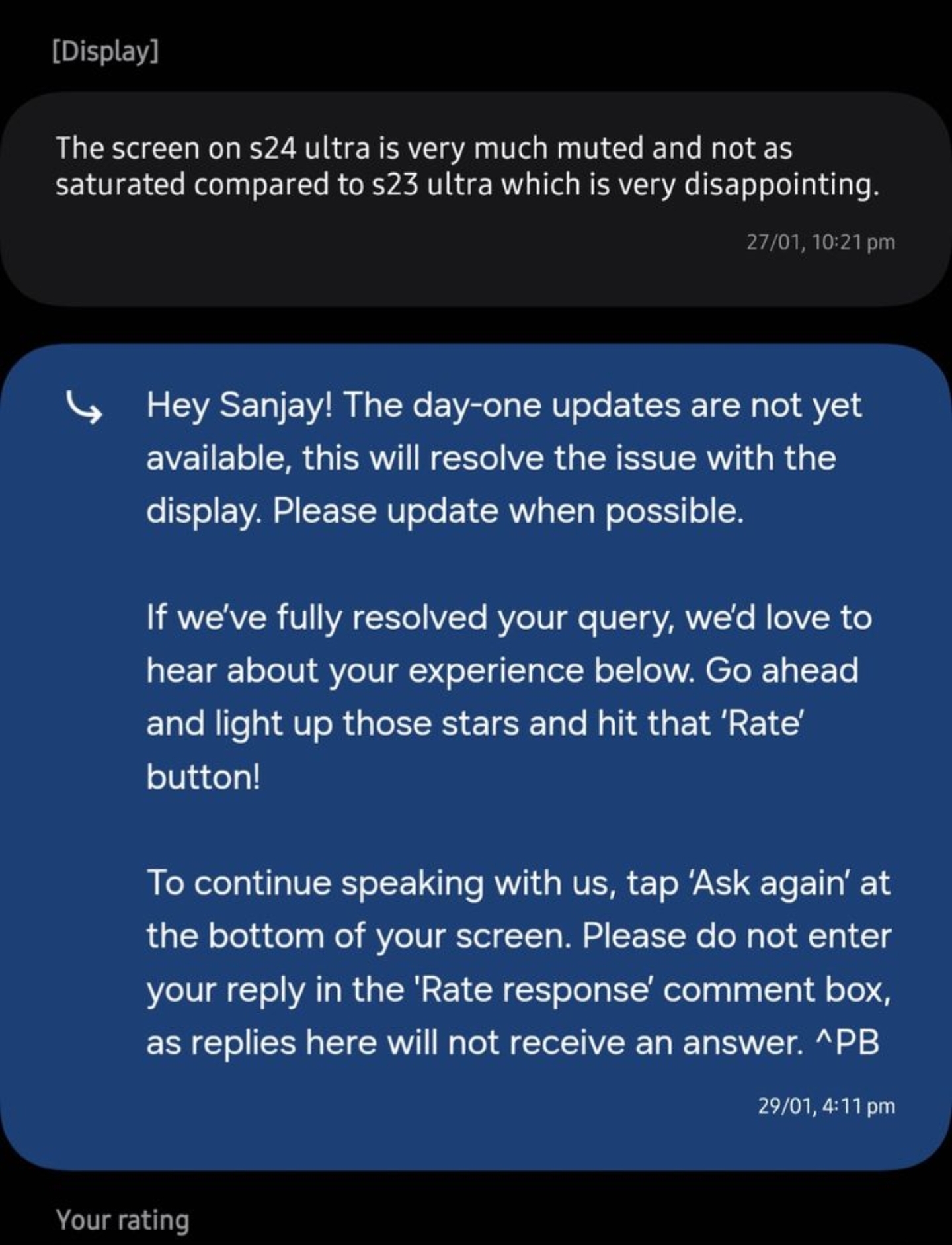 Issue with S24 Ultra screen display - Switch from vivid to natural and nothing happens ...