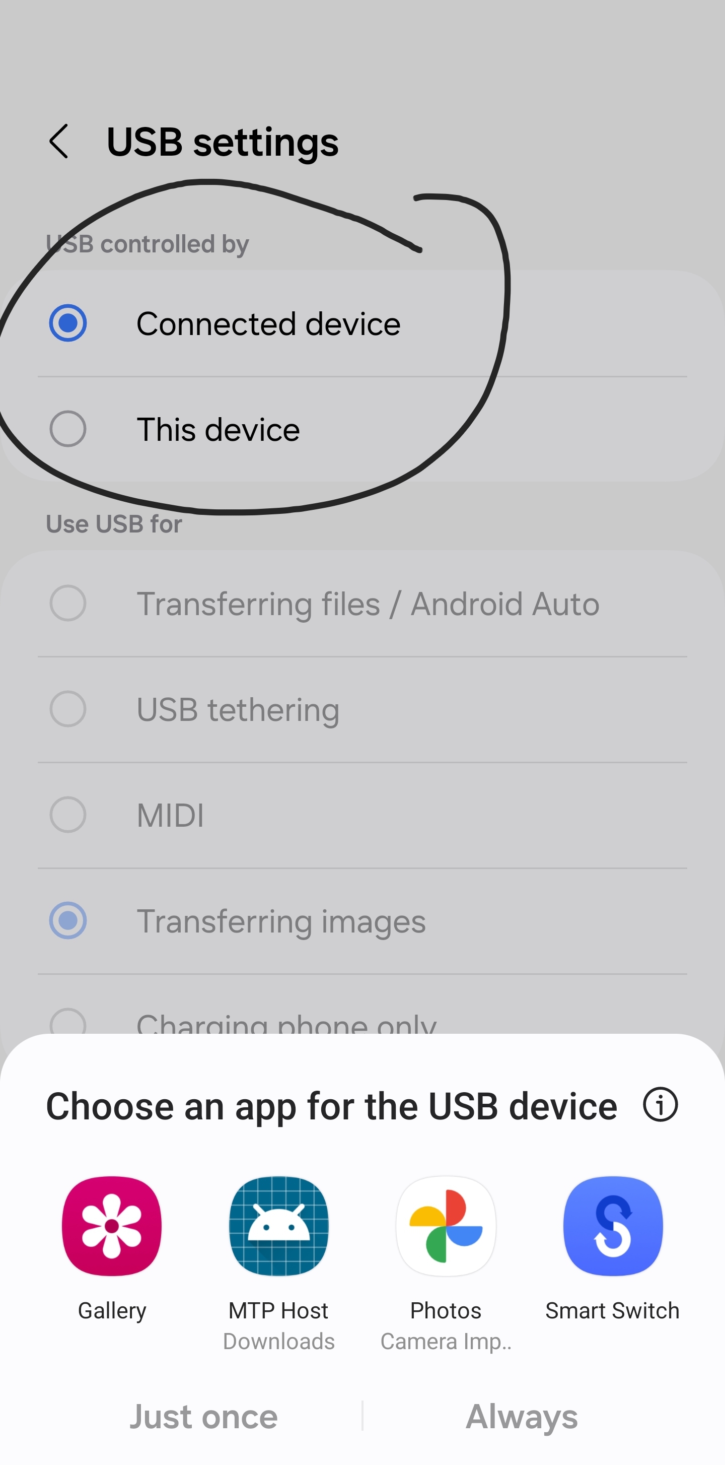 No notification USB menu on S23 Ultra so no OTG, no transfer. Only ...