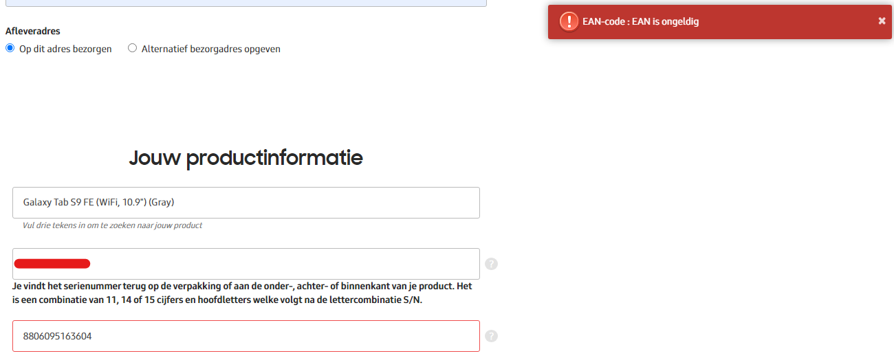 EAN code is ongeldig - Samsung Community