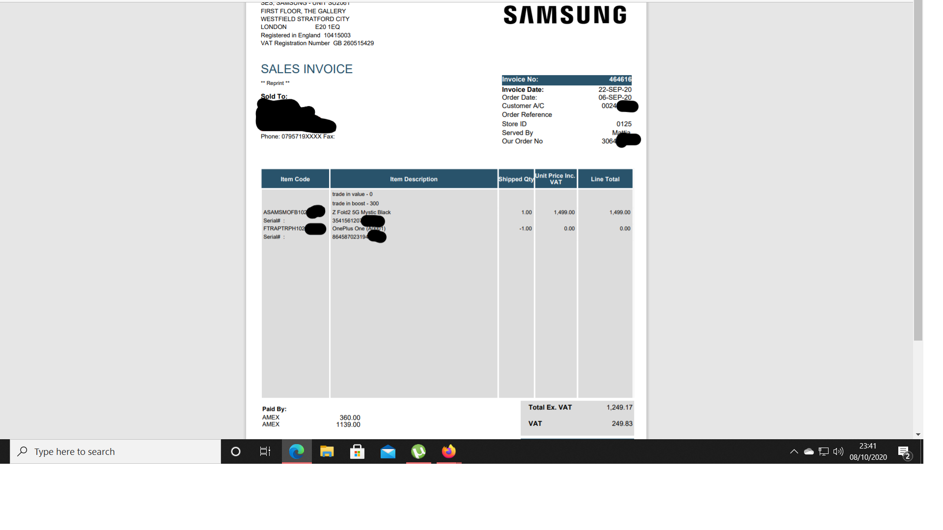 genuine Z fold 2 phone invoice. - Samsung Community