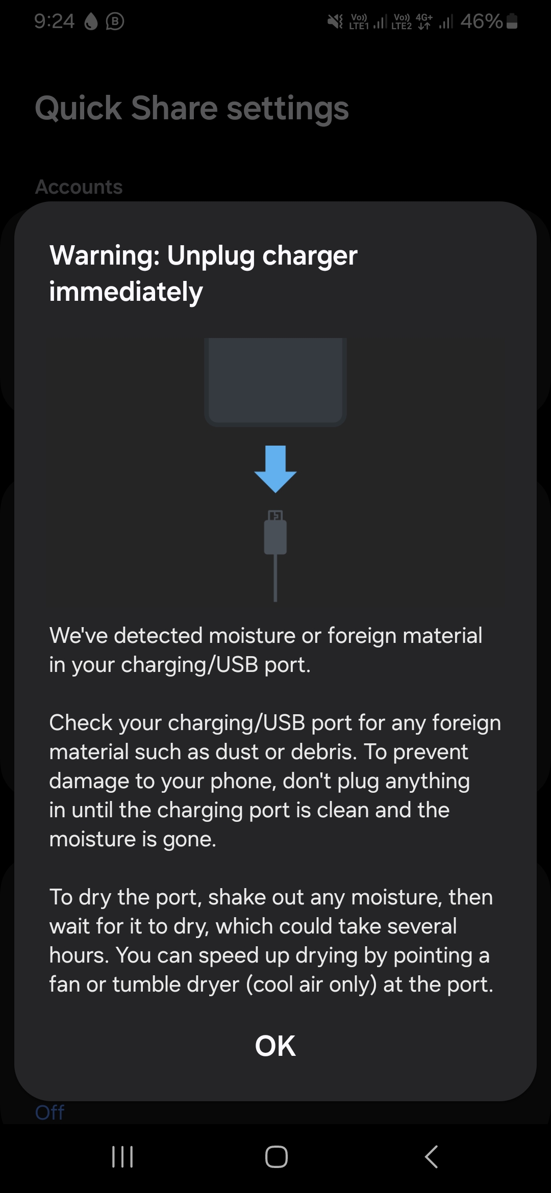 Warning of charger put not letting me charge my phone A34 - Samsung ...