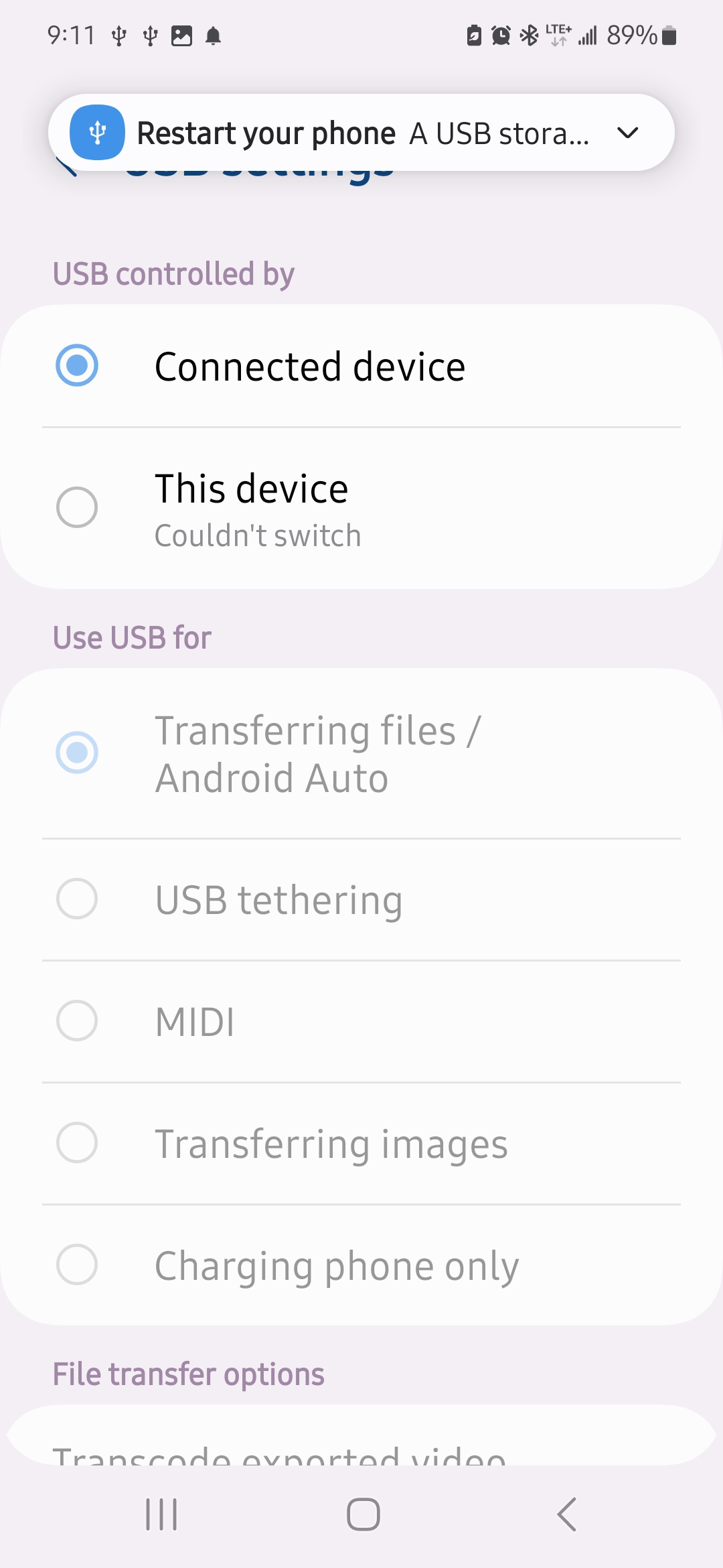 No notification USB menu on S23 Ultra so no OTG, no transfer. Only ...