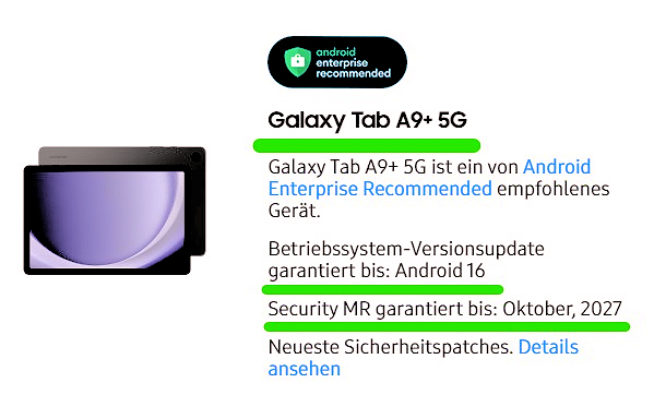 Gelöst: Samsung Galaxy Tab A9+ Update Regulation / Dauer der Updates ...