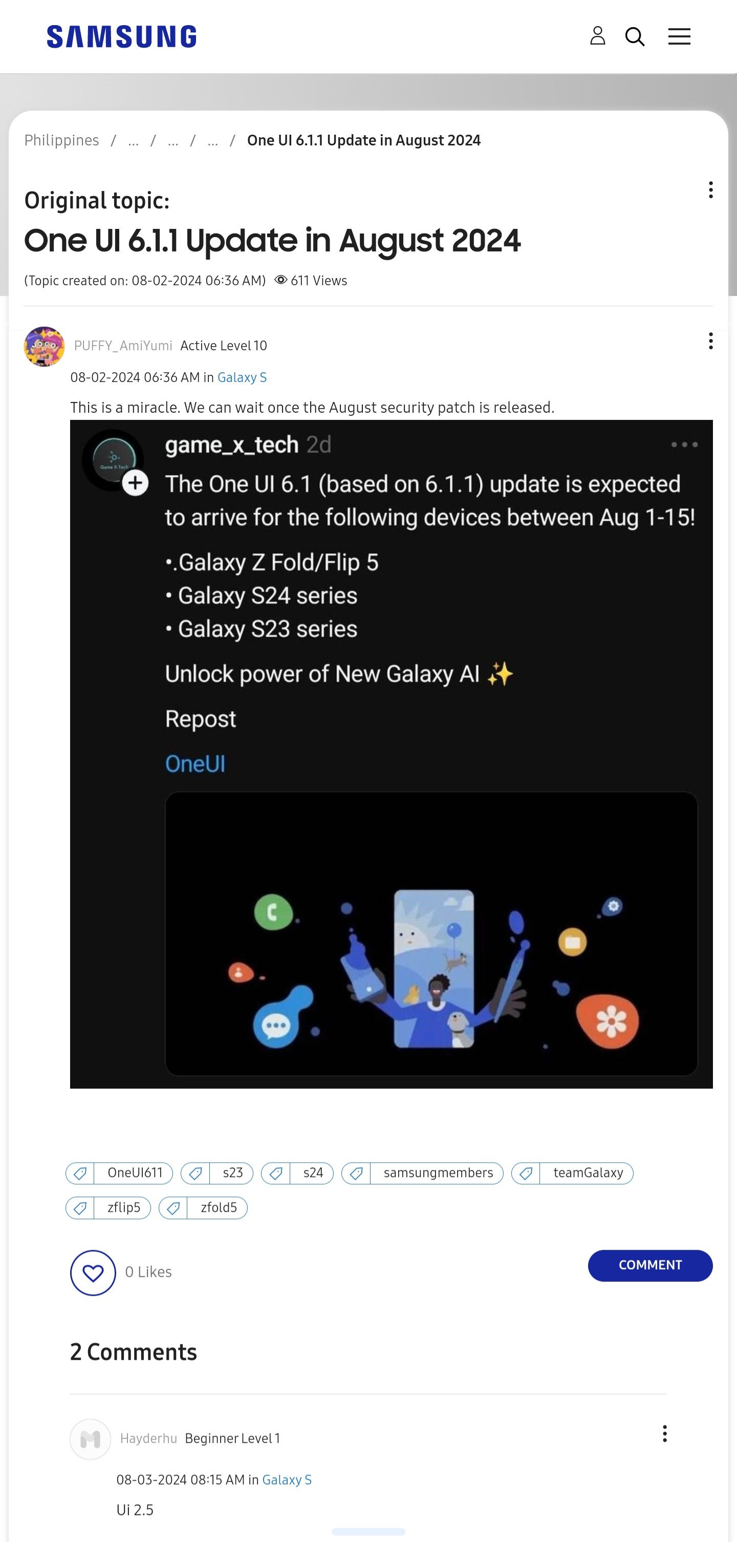 Actualizacion 6.1.1 para Samsung S24 ultra - Samsung Community