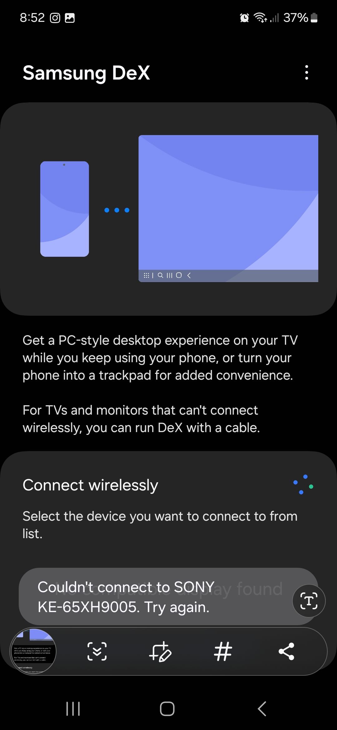 Dex not working with sony bravia TV. - Samsung Community