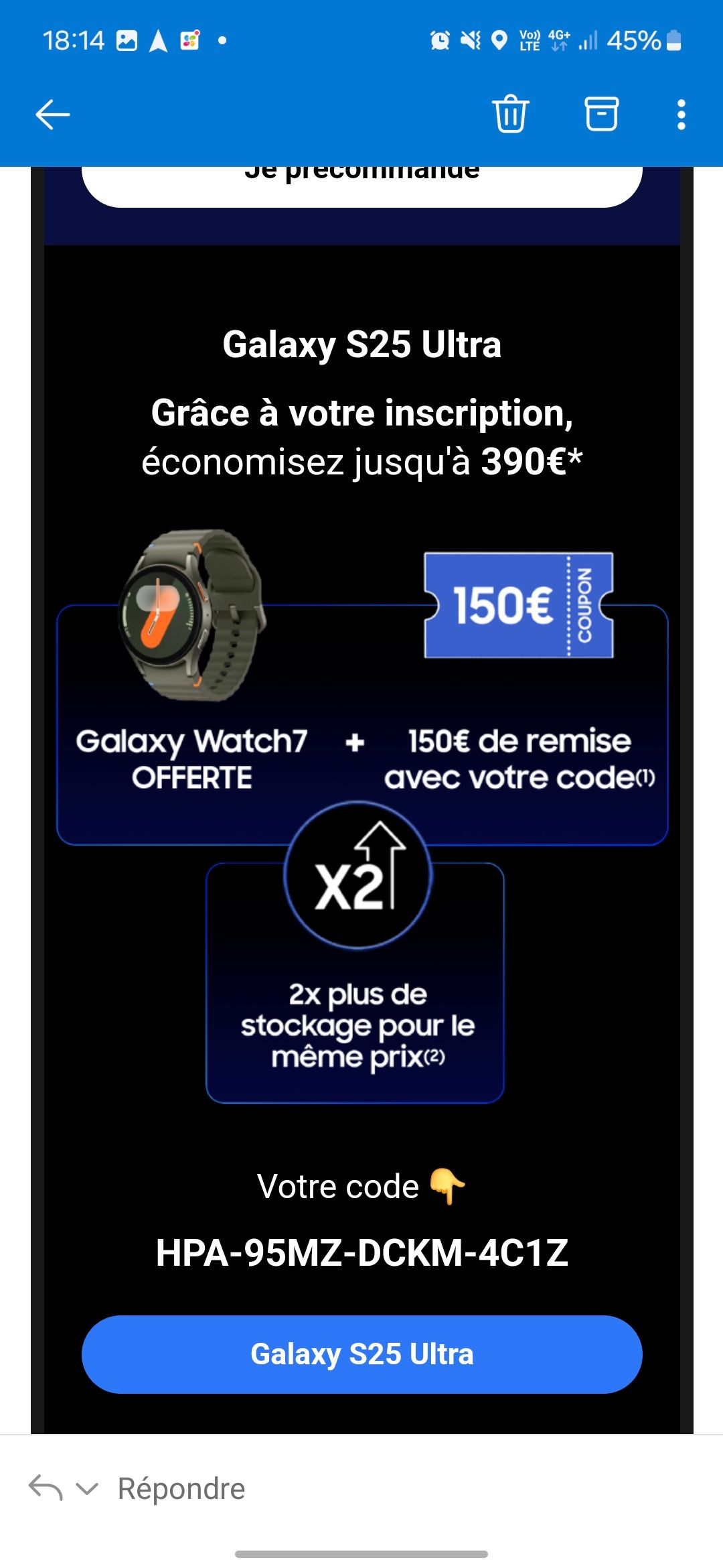 Cherche code Unpacked 200 ou 150 euros pour achat ce soir d'un Galaxy ...