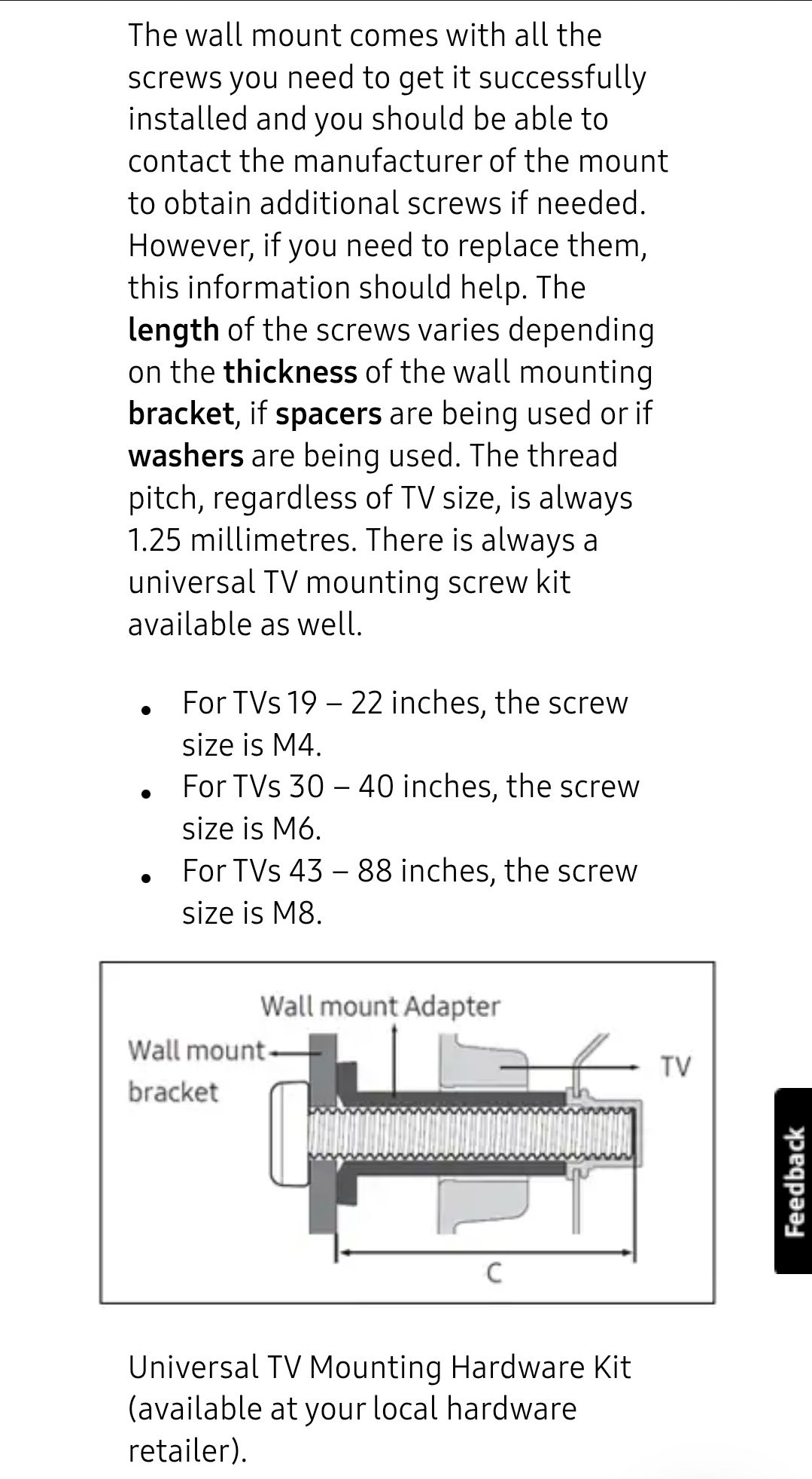 Solved: Wall mounting bolt - Samsung Community