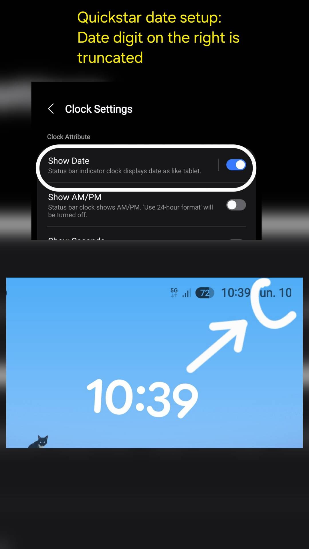 Quickstar Date Setup: Date digit on the right is truncated - Samsung ...