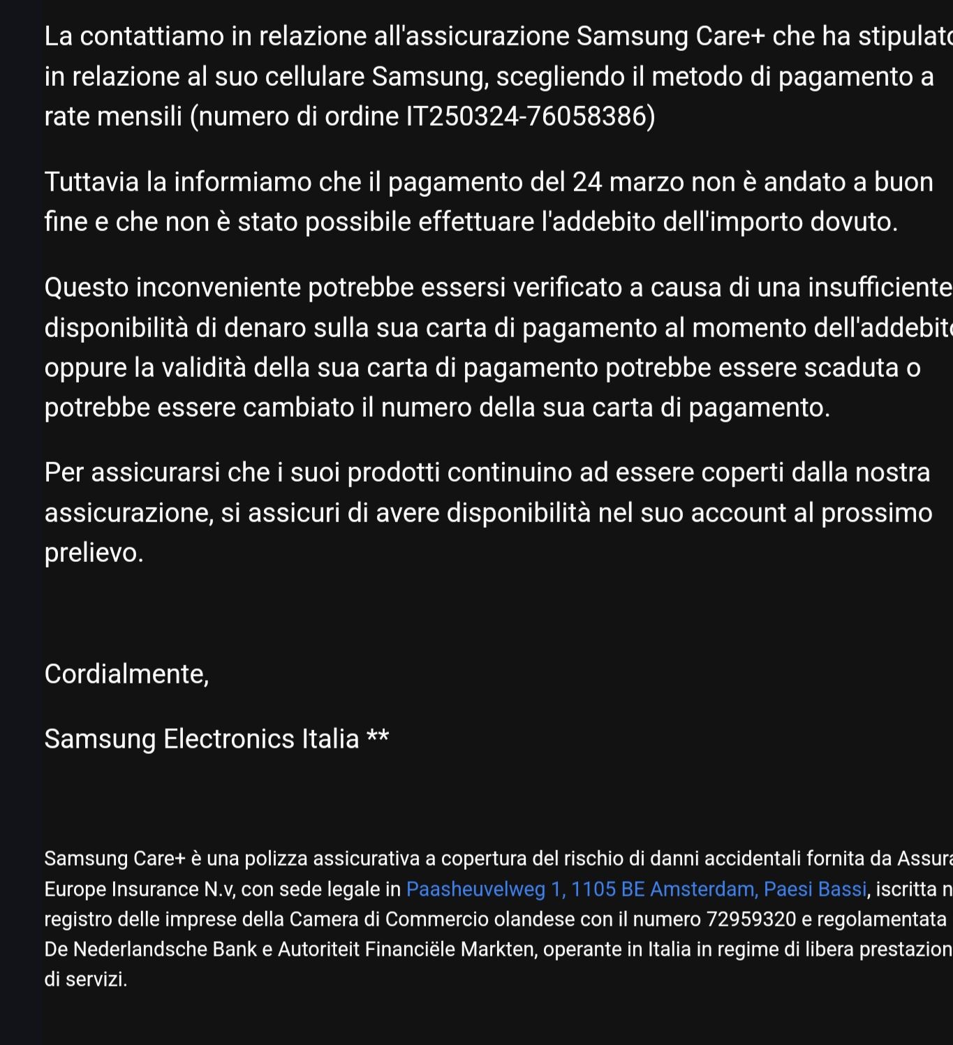 Problemi con il pagamento di samsung care+ - Samsung Community