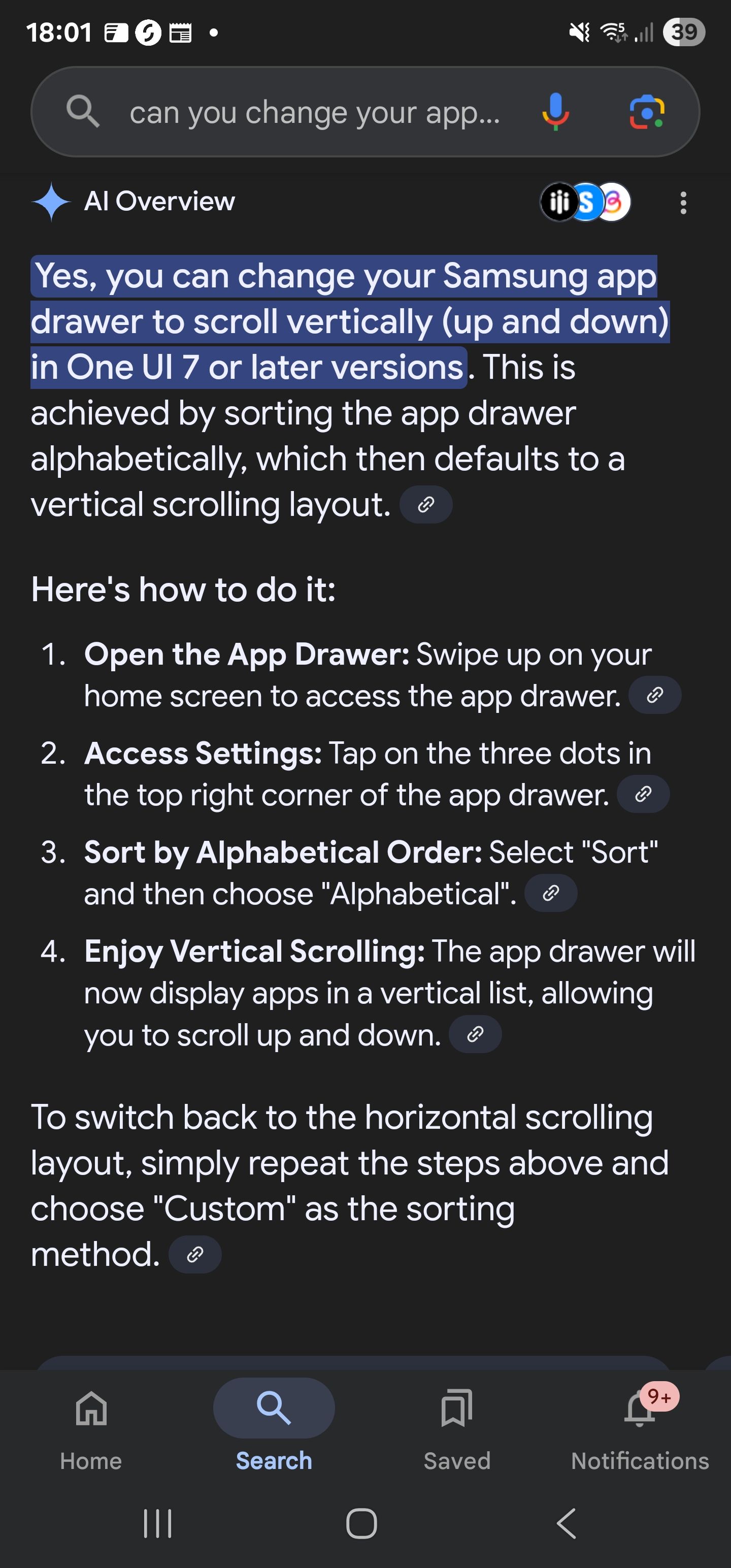 The latest software update (installed 5th May 2025) for my Samsung S24 ...