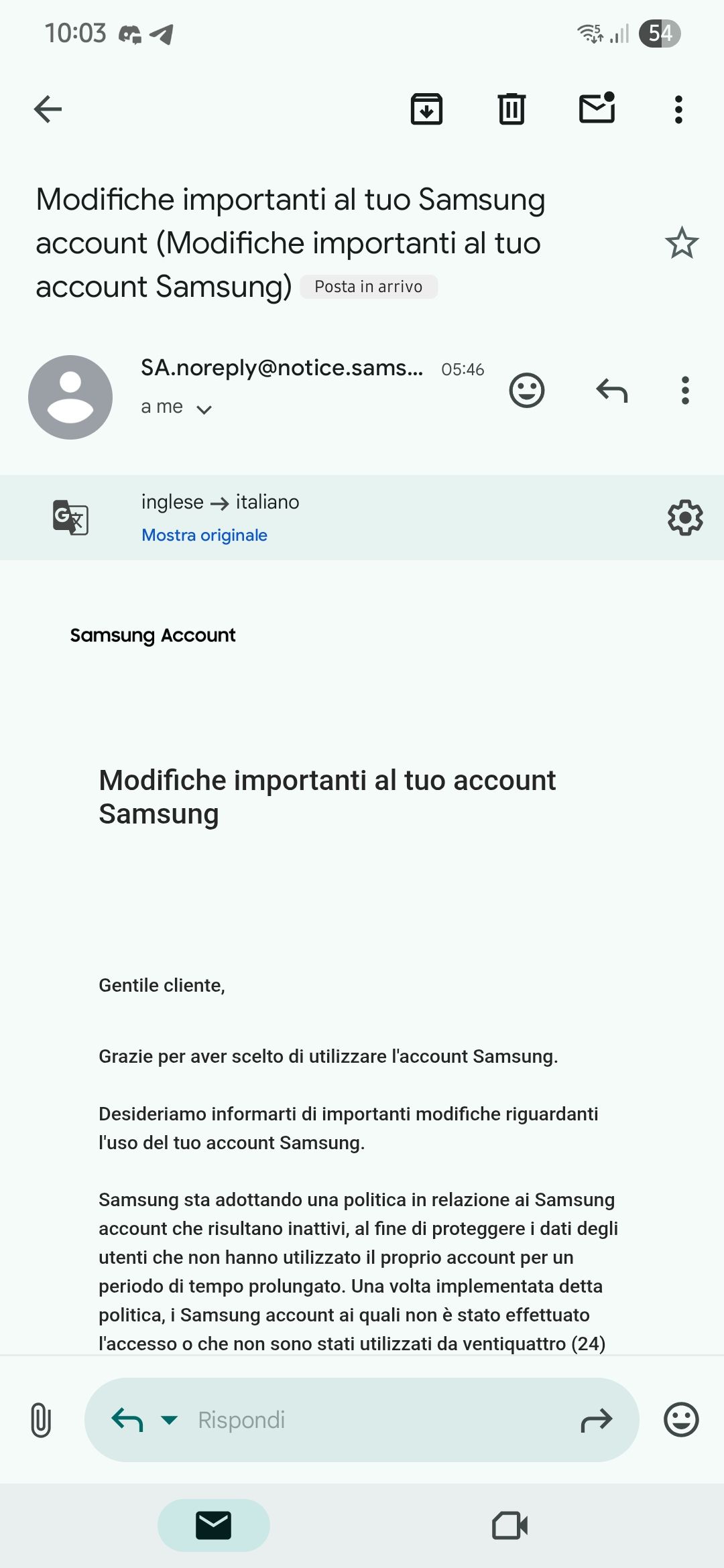 Ricevuta strana email con Oggetto: Modifiche importanti al tuo Samsung account - Pagina 2 ...