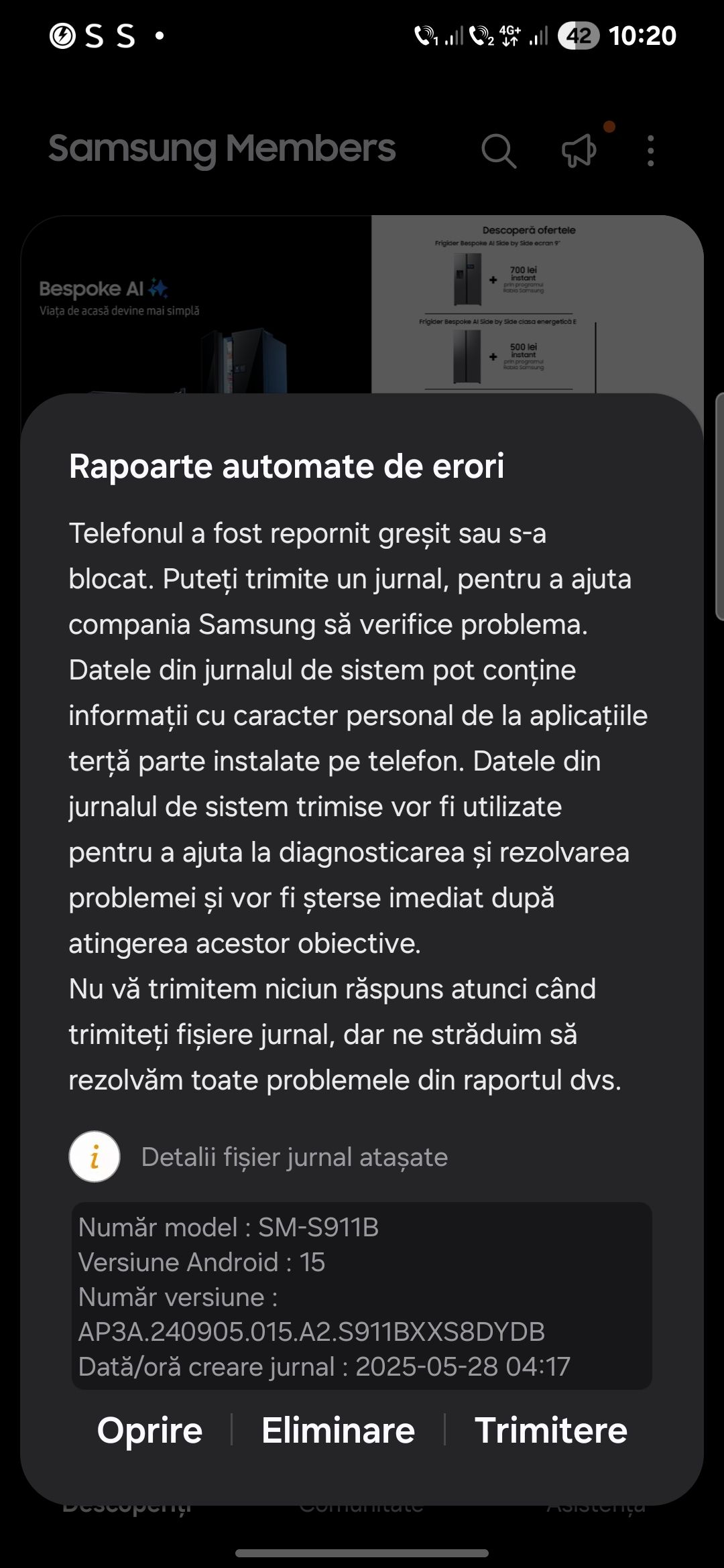 Rapoarte automate de erori. - Samsung Community