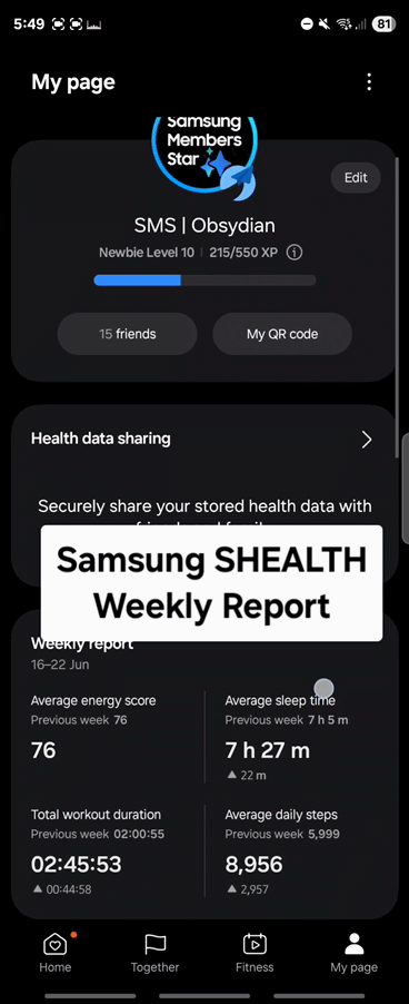 Samsung SHEALTH - Weekly Report - Samsung Community