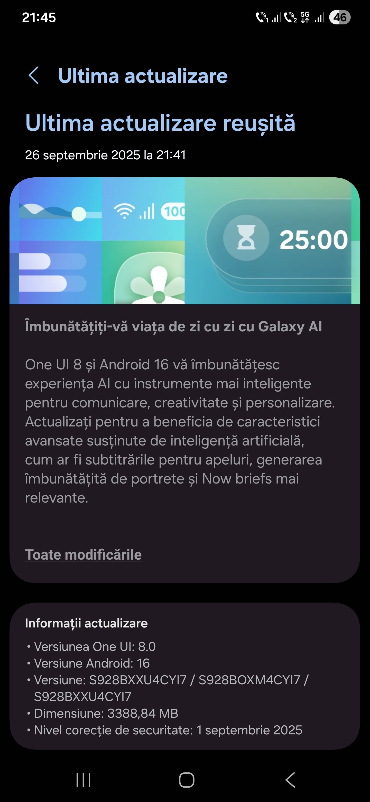 One UI 8 pe Samsung Galaxy S24 Ultra pe 26 septembrie 2025. - Samsung ...