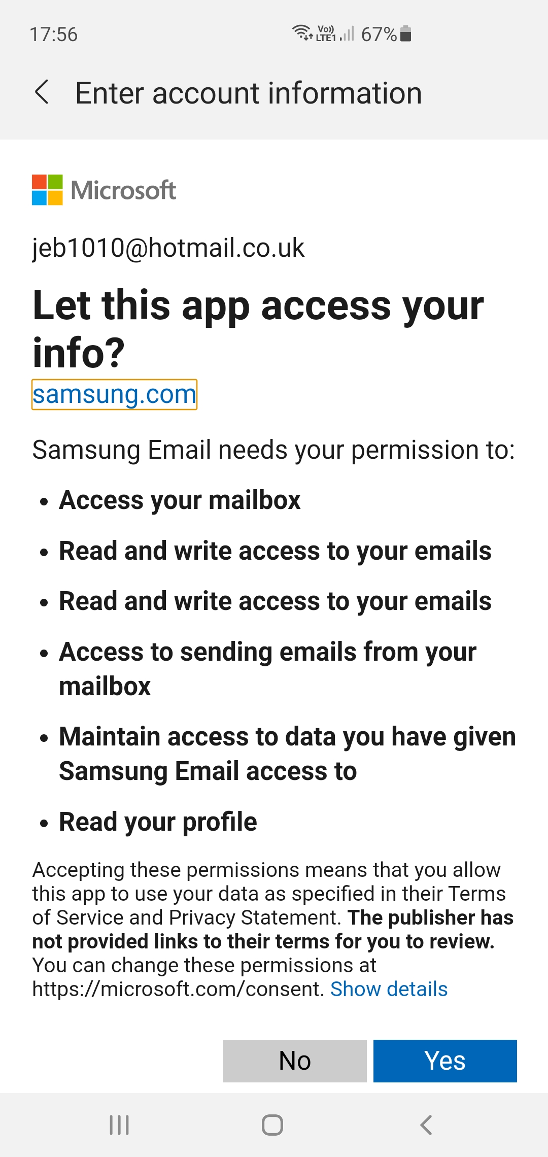 Samsung email wants access to my mobile account! - Samsung Community