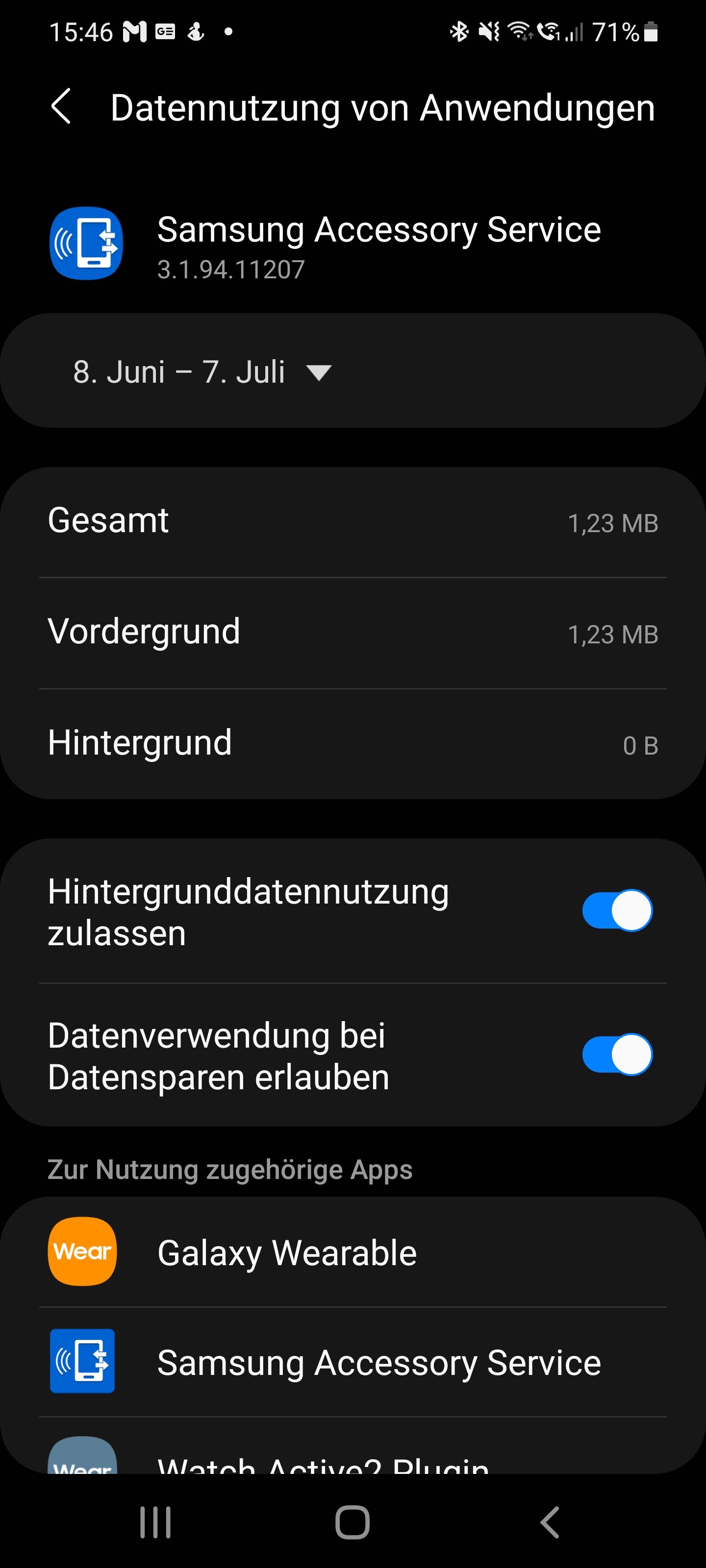 Galaxy Watch Plugin / Accessory Service - über 100 MB Datenverbrauch an ...
