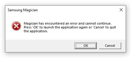 Opgelost: Samsung Magician has encountered an error and cannot continue ...